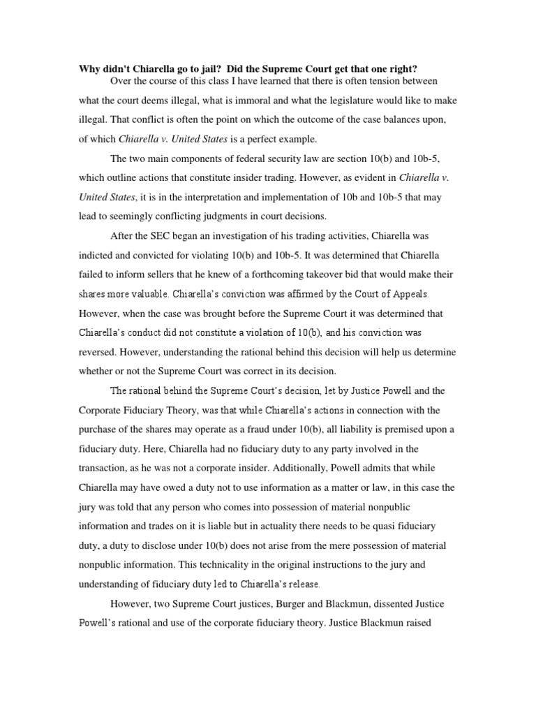 Chiarella v. United States | PDF | Insider Trading | Fiduciary