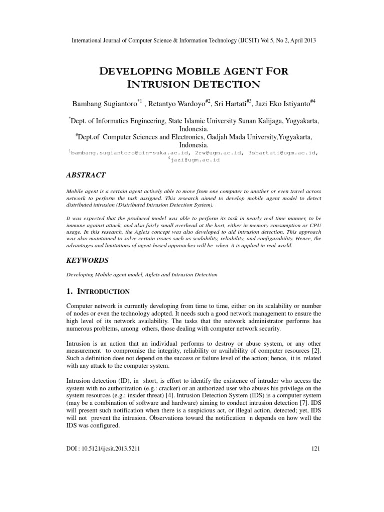 Developing Mobile Agent For Intrusion Detection | PDF | Message Passing | Method (Computer ...