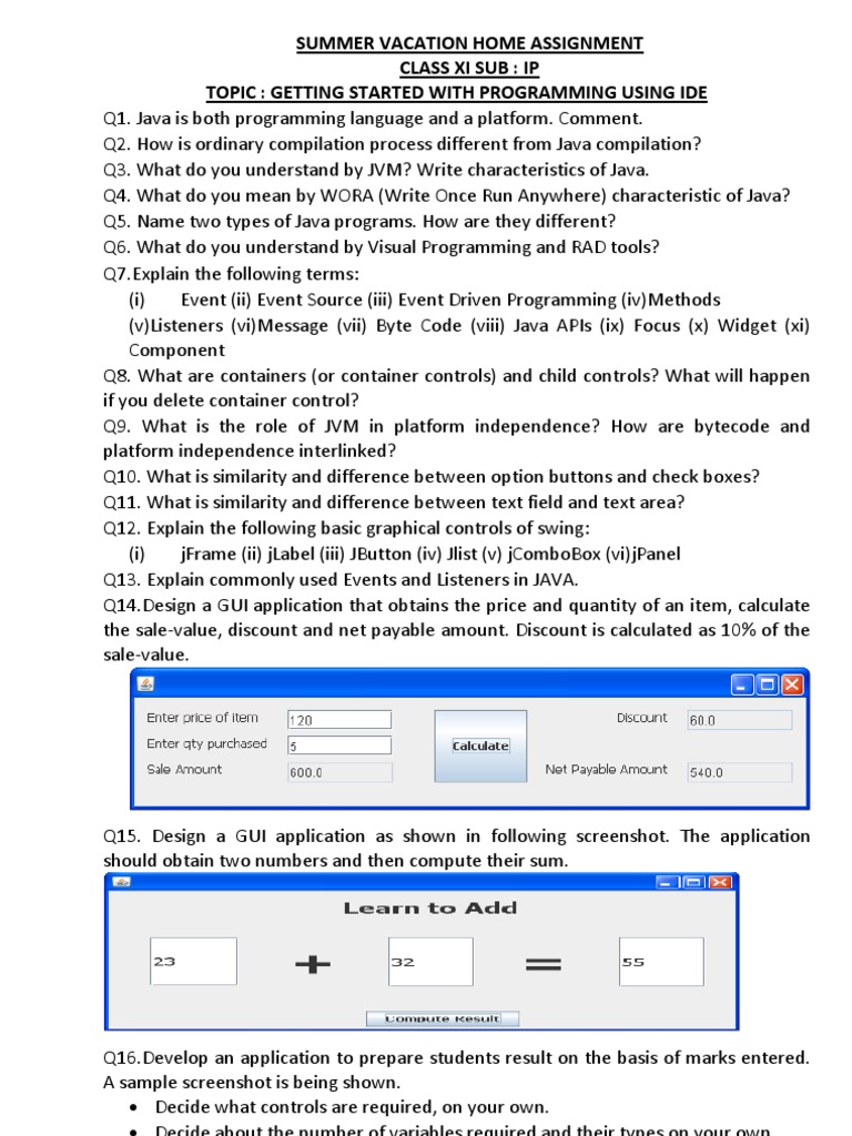 Summer Vacation Home Assignment IP XI - Docx of Netbeans Java | PDF ...
