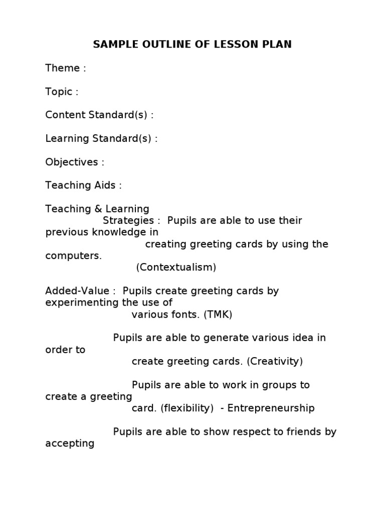 Sample Outline of Lesson Plan | PDF