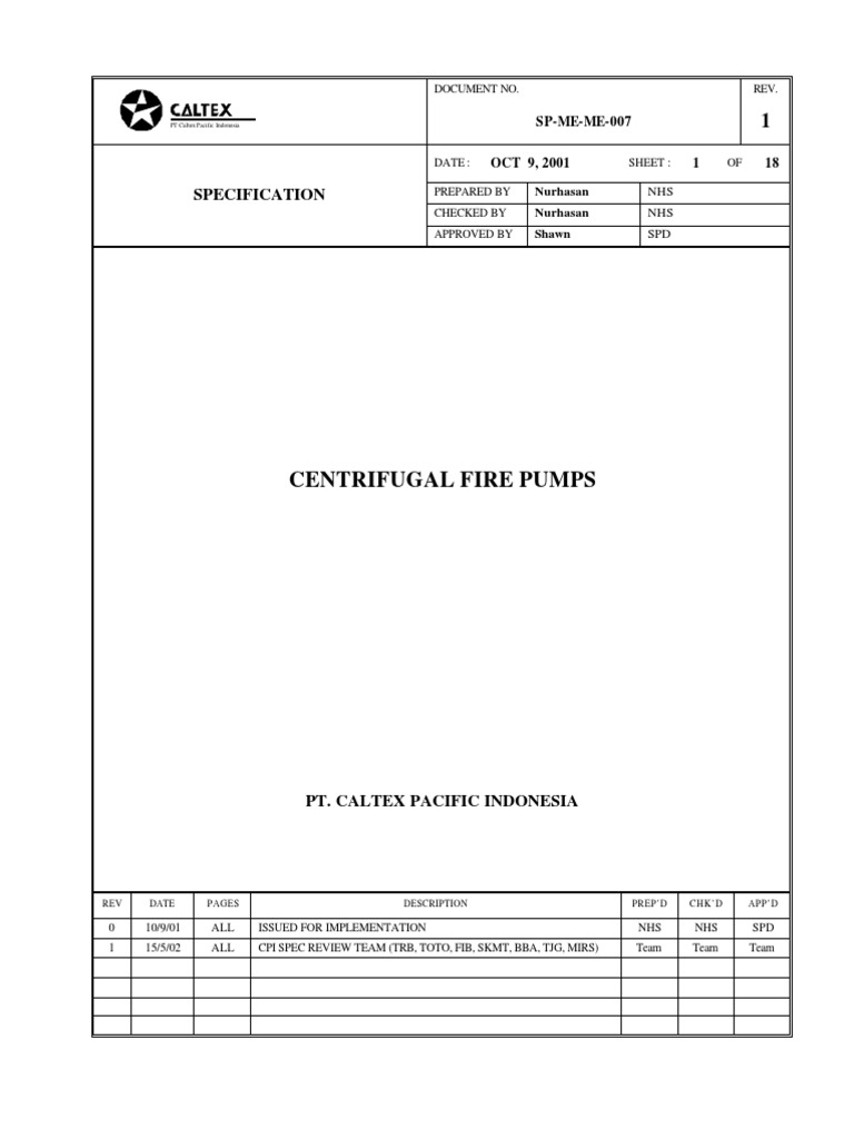 Centrifugal Fire Pumps: Specification | PDF | Bearing (Mechanical) | Pump