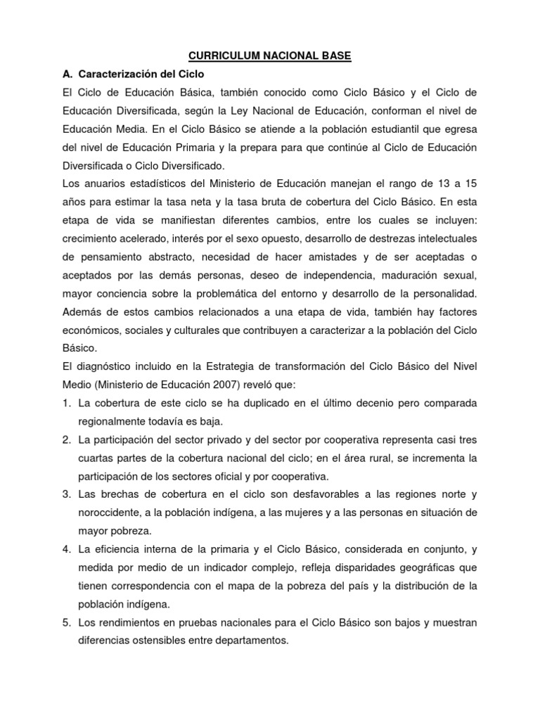 Caracterización Del Curriculum Nacional Base | PDF | Plan de estudios | Comunicación