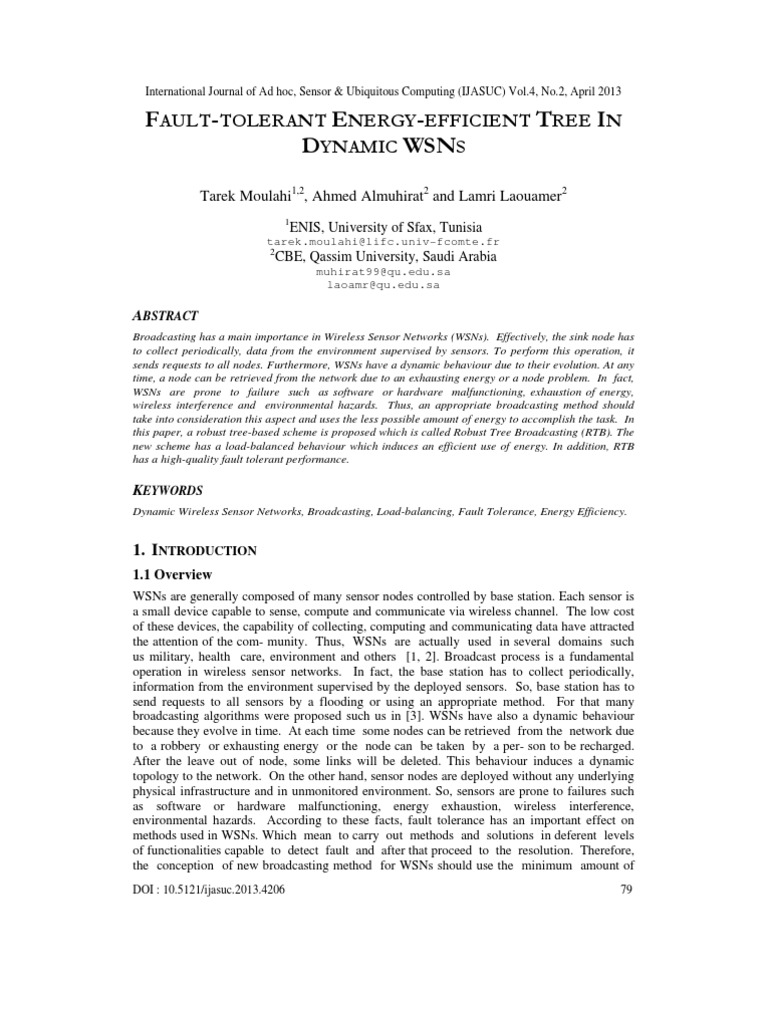 Fault-Tolerant Energy-Efficient Tree in Dynamic WSNS | PDF | Wireless Sensor Network | Routing