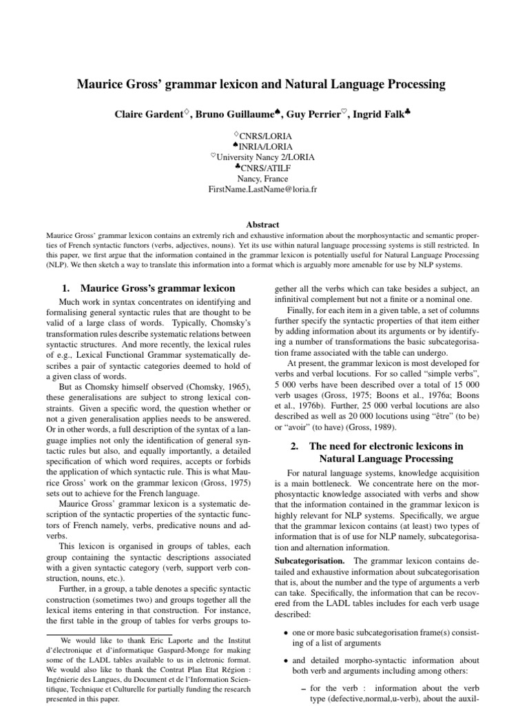 Grammar Lexicon and Natural Language Processing | PDF | Lexicon | Syntax