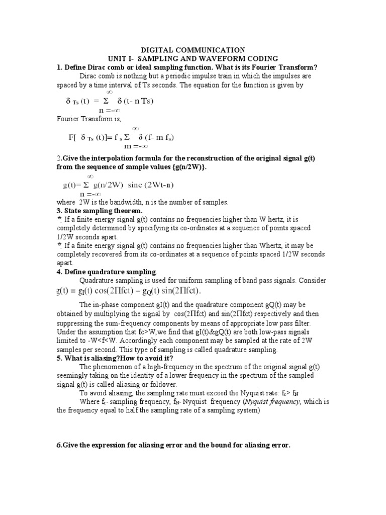 Dc-Unit 1 | PDF | Sampling (Signal Processing) | Multiplexing
