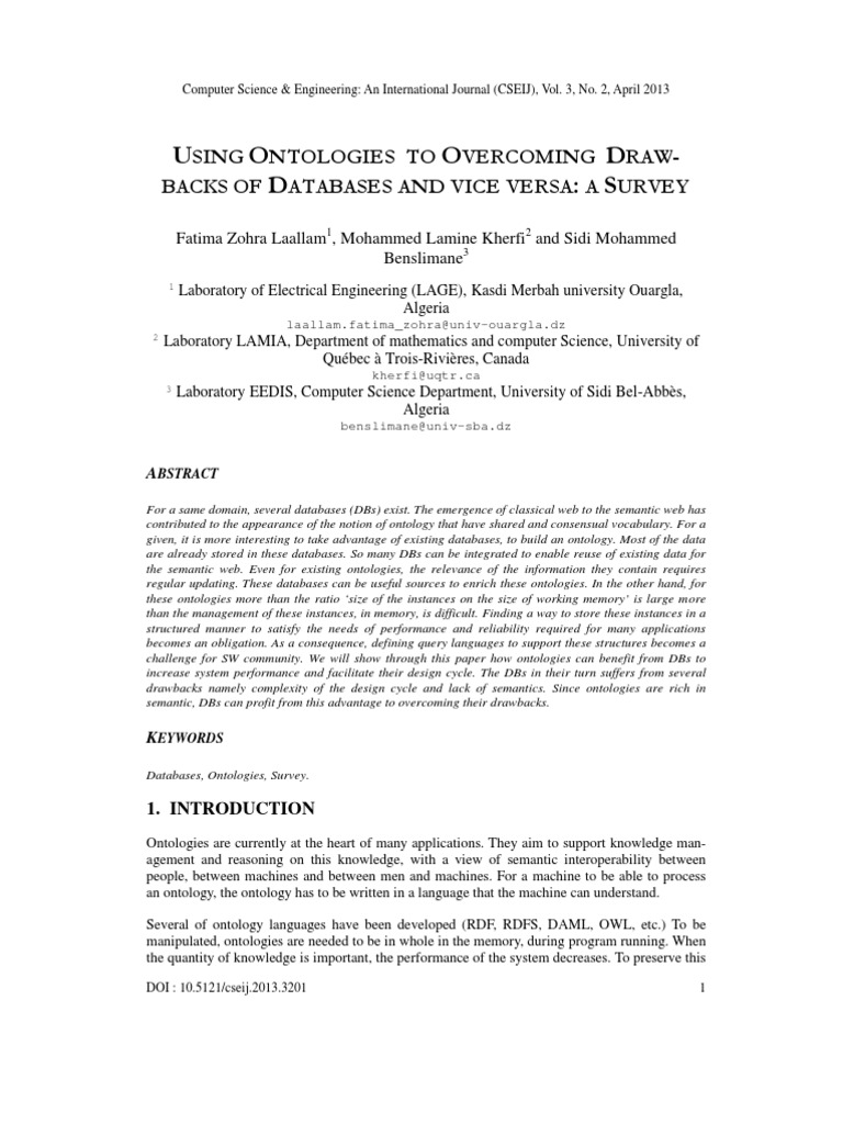 Using Ontologies To Overcoming Drawbacks of Databases and Vice Versa: A ...