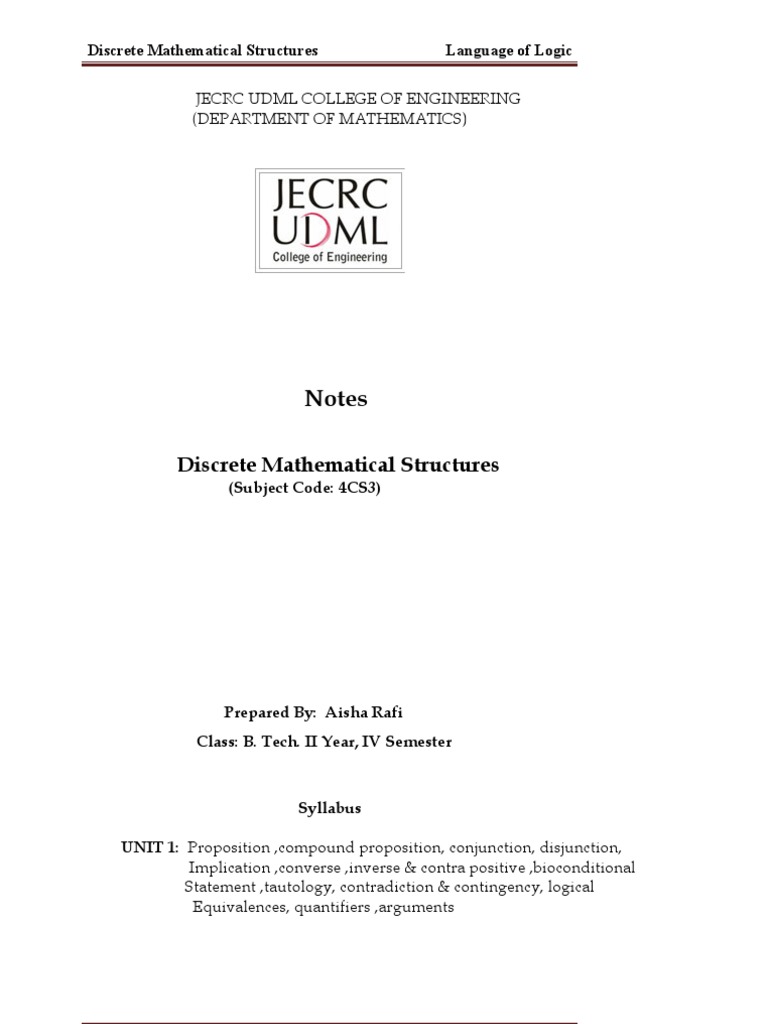 Unit 1 of DMS | PDF | Logical Consequence | Logical Truth