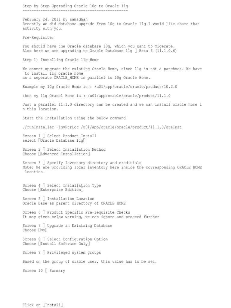 10g To 11g Upgrade Pdf Oracle Database Sql