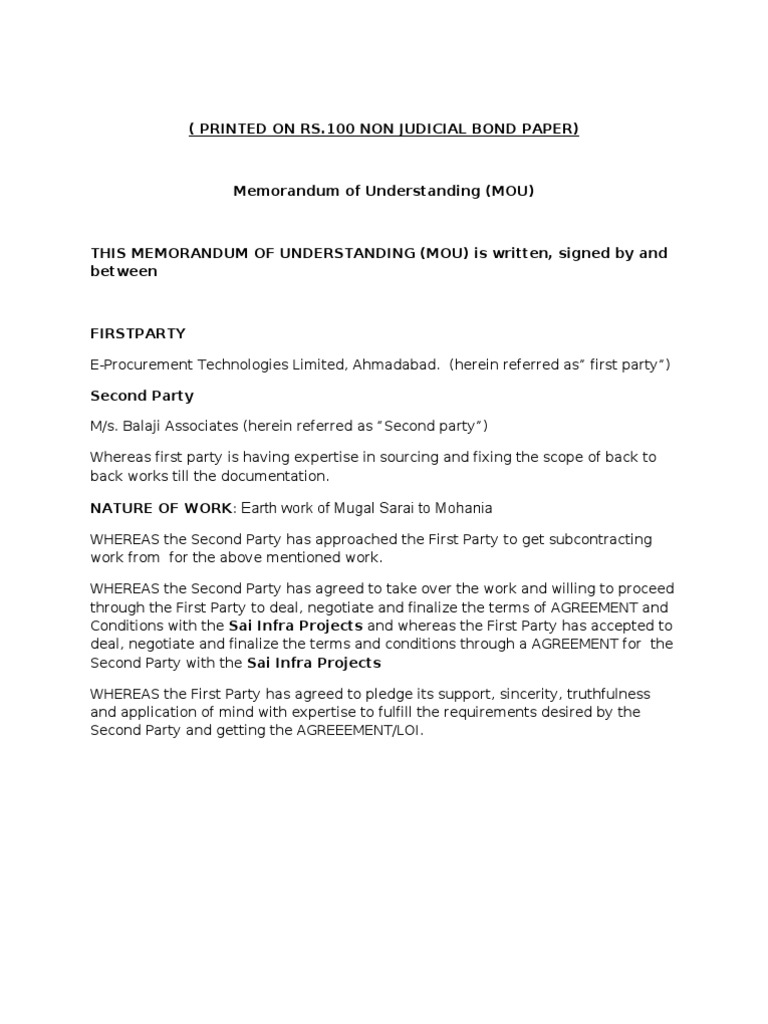 MOU Copy For Earth Work | PDF | Memorandum Of Understanding | Virtue