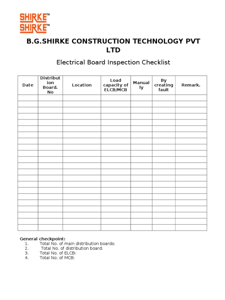 Electrical Board Inspection Checklist | PDF