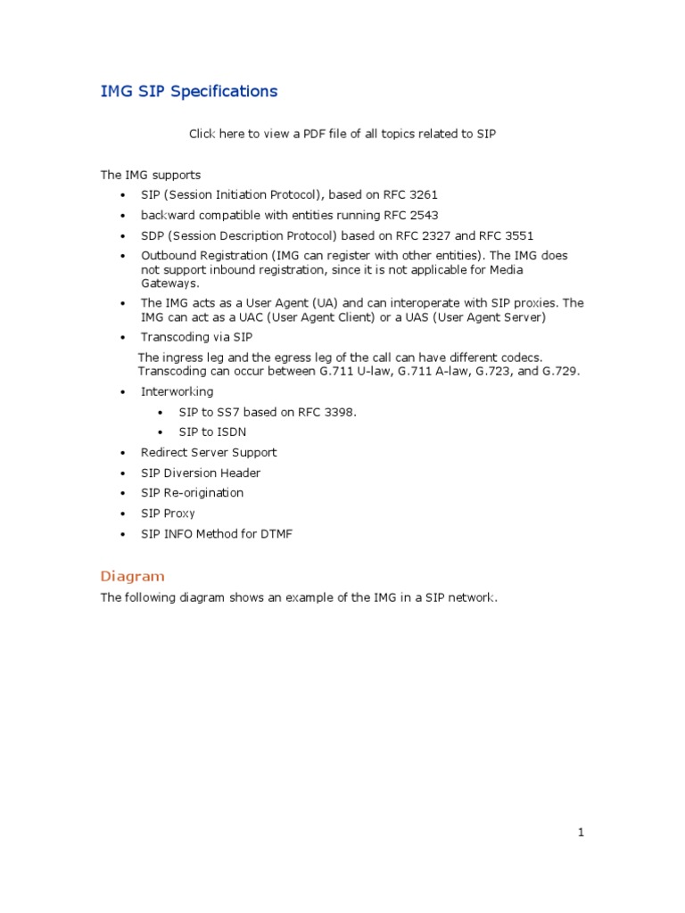 IMG SIP Specifications: Diagram | PDF | Session Initiation Protocol | Proxy Server
