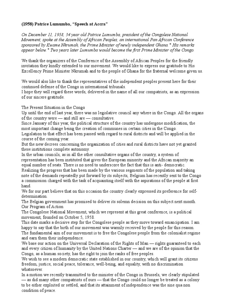 Patrice Lumumba Speeches & Writings | PDF | Democratic Republic Of The ...