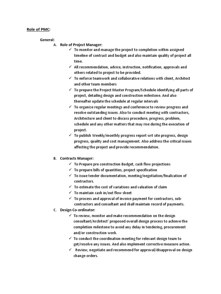 Role of PMC | PDF | General Contractor | Architect