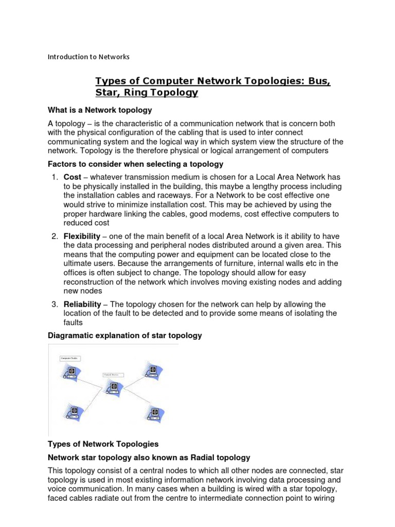 Introduction to Network Topologies: Bus, Star, and Ring | PDF | Network ...