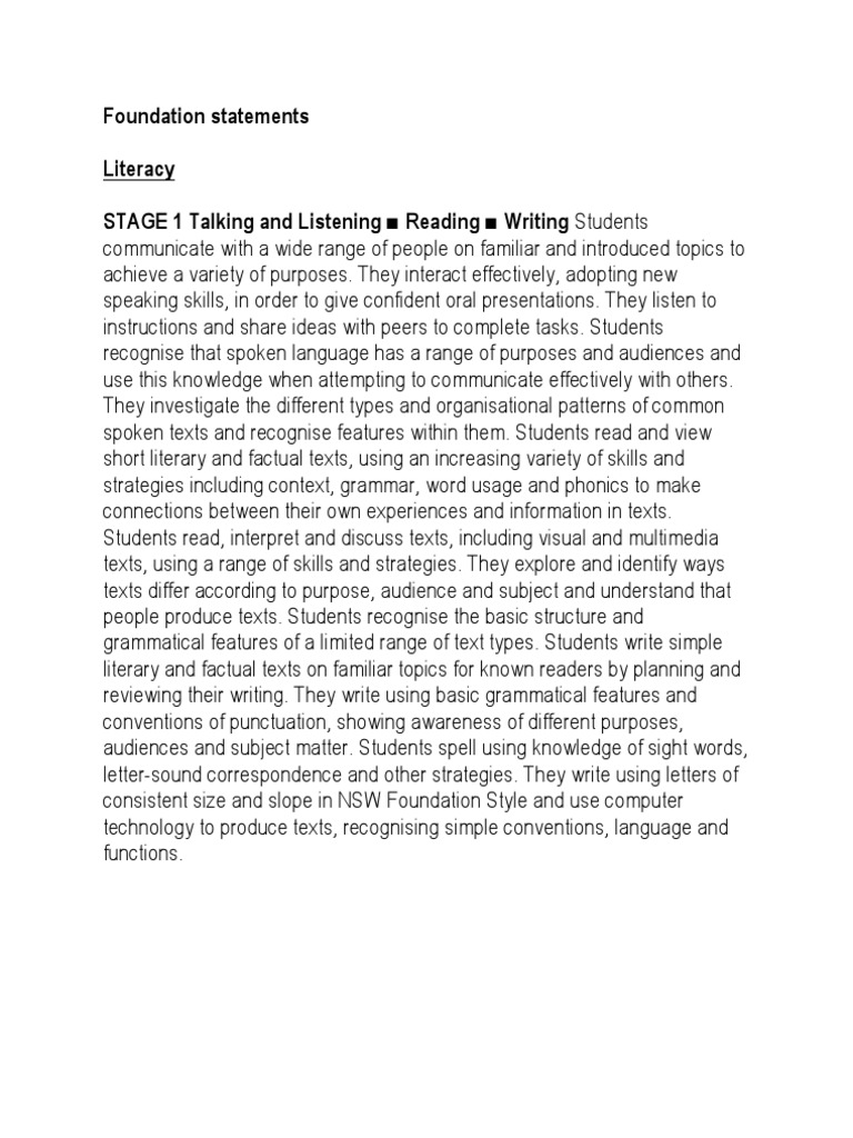 Foundation Statements Stage 1 | PDF | Conceptual Model | Reading (Process)
