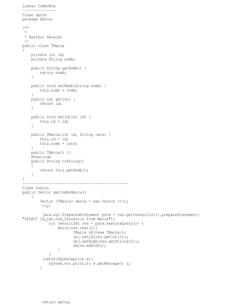 Llenar Un Combobox Funciona Pdf Modelos De Computación Desarrollo De Software