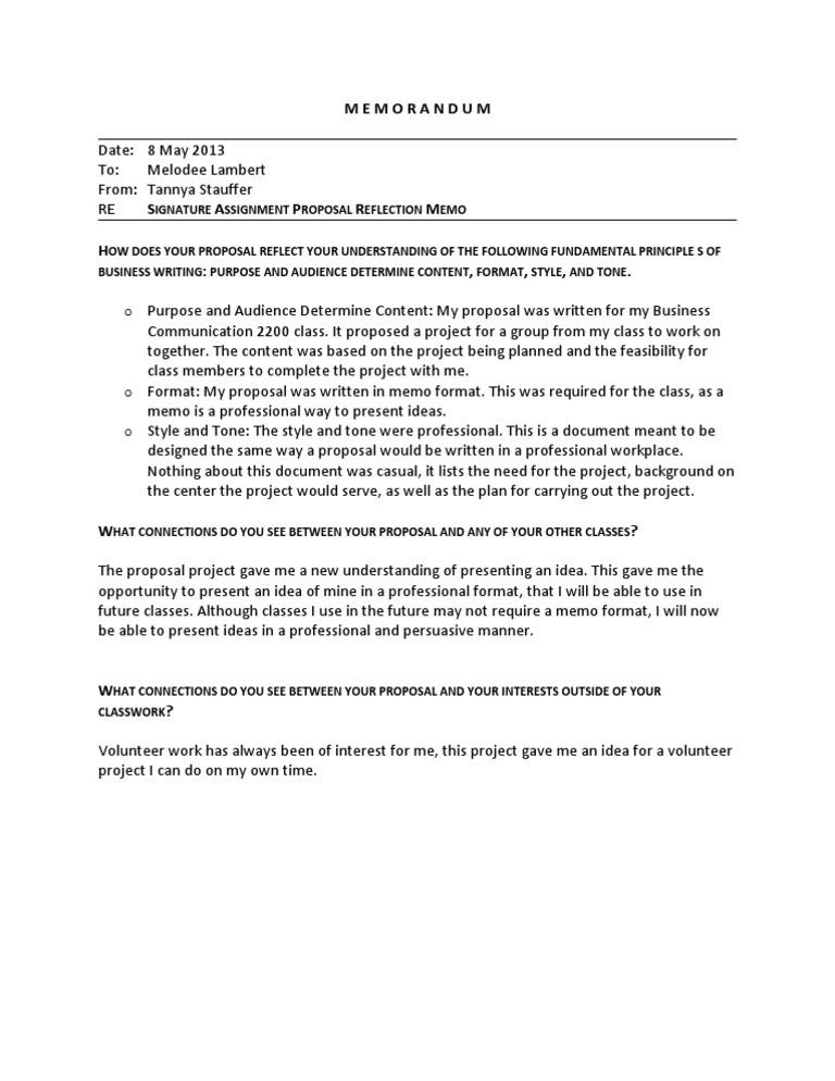 Proposal Memo Reflection and Insights | PDF | Memorandum | Communication