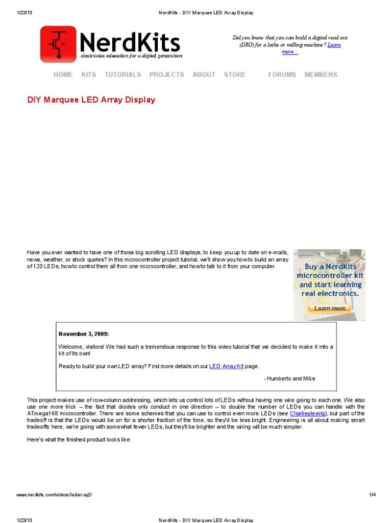 NerdKits - DIY Marquee LED Array Display | PDF | Light Emitting Diode | Microcontroller