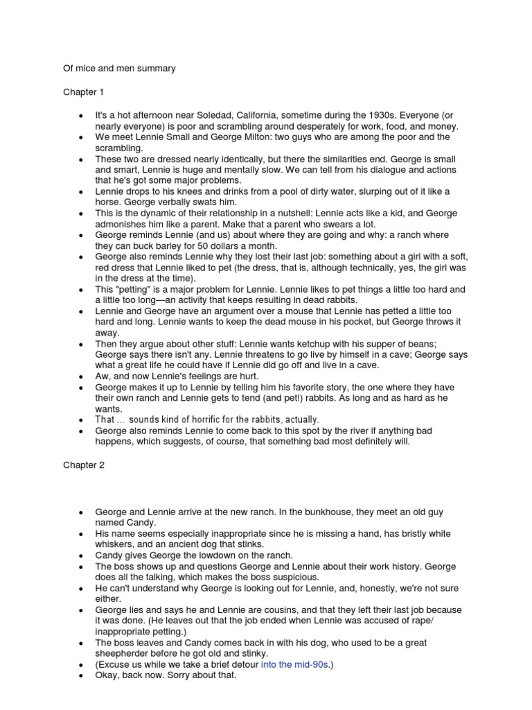 Of Mice and Men Summary | Download Free PDF | Violence