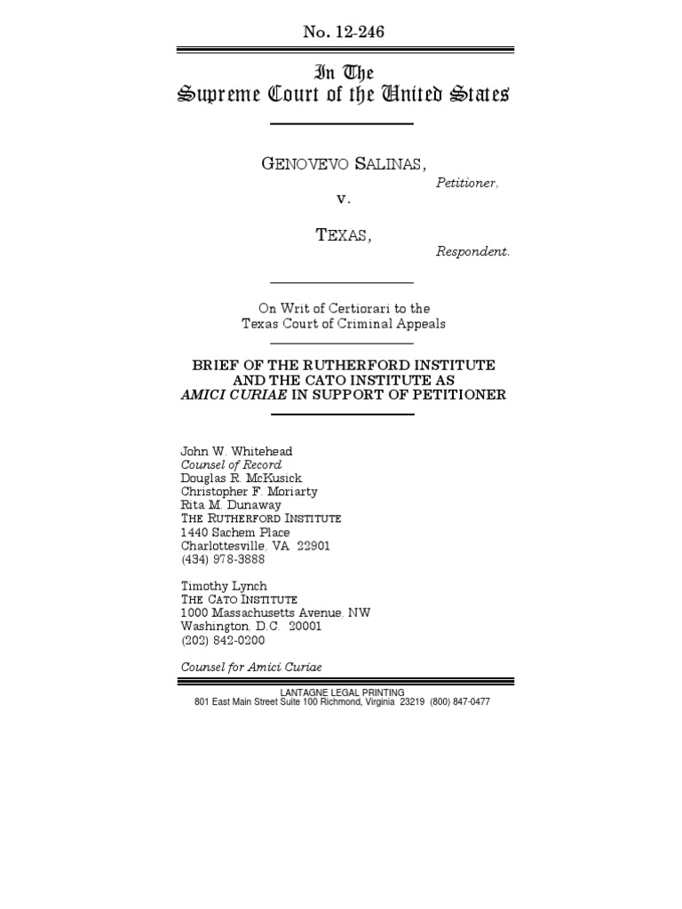 Salinas v. Texas | Miranda Warning | Fifth Amendment To The United ...