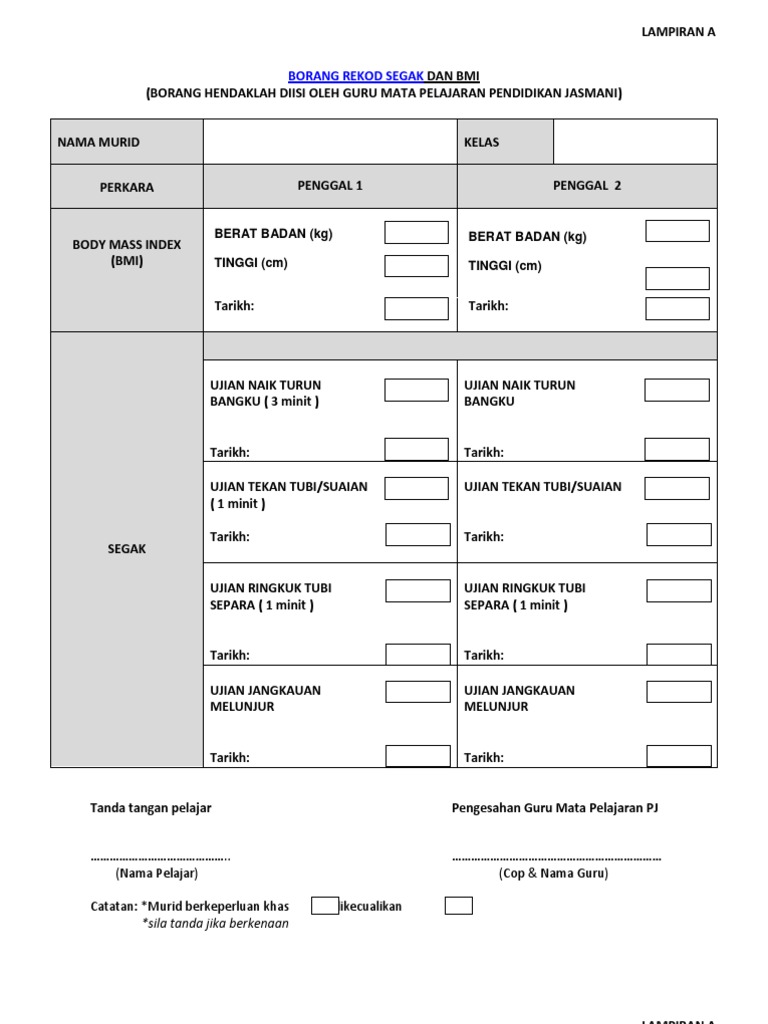 Borang Rumusan Segak Dan Bmi A | PDF