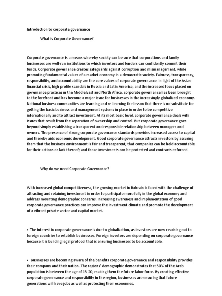 Introduction To Corporate Governance | PDF