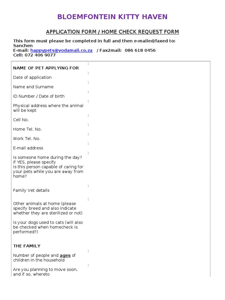 Adoption Application Form | PDF | Wellness