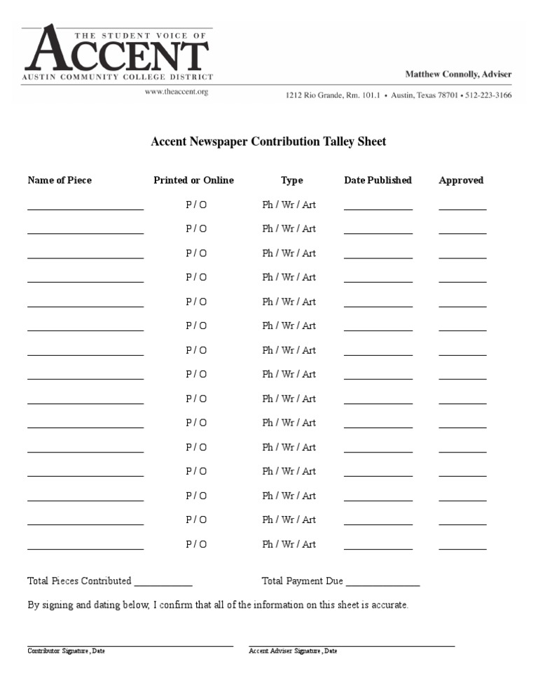 Talley Sheet | PDF | Written Communication | Mass Media