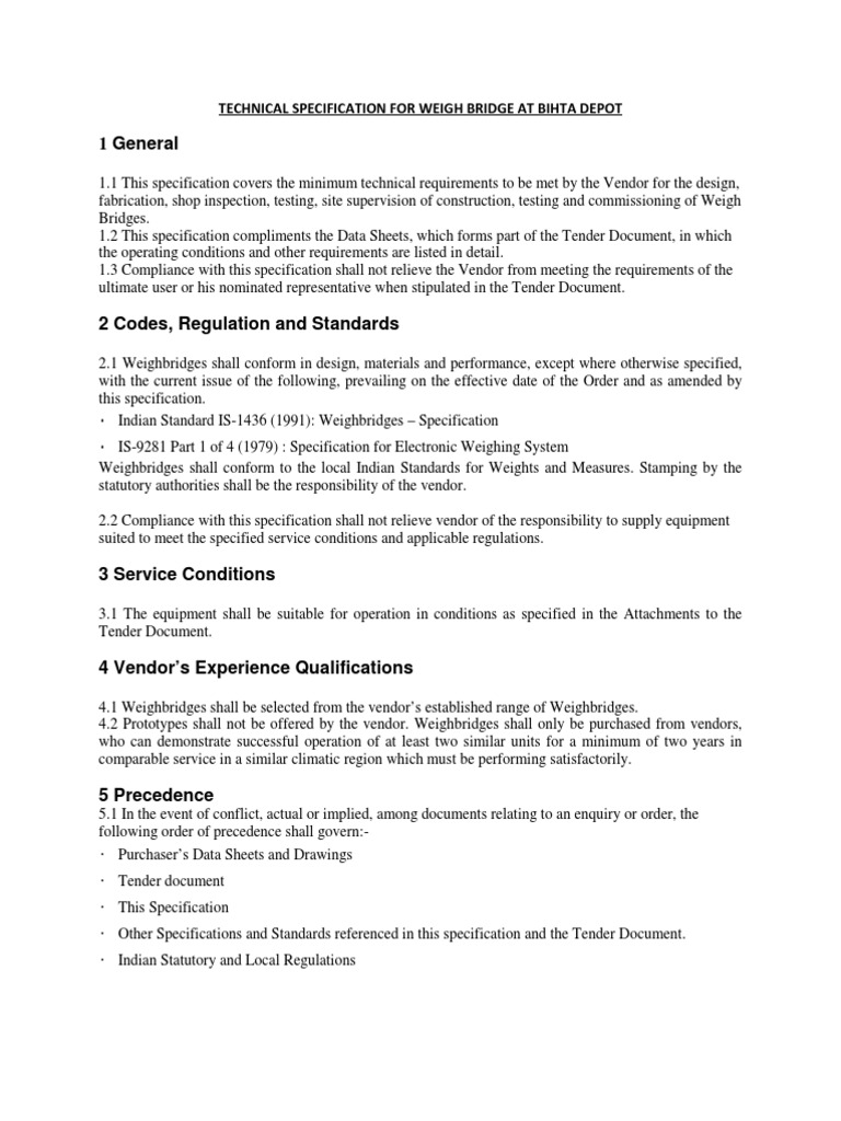 Weigh Bridge Spec | PDF | Specification (Technical Standard) | Battery ...