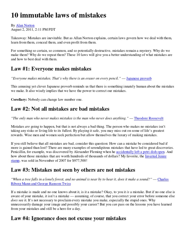 10 Immutable Laws of Mistakes | PDF | Social Science | Self-Improvement