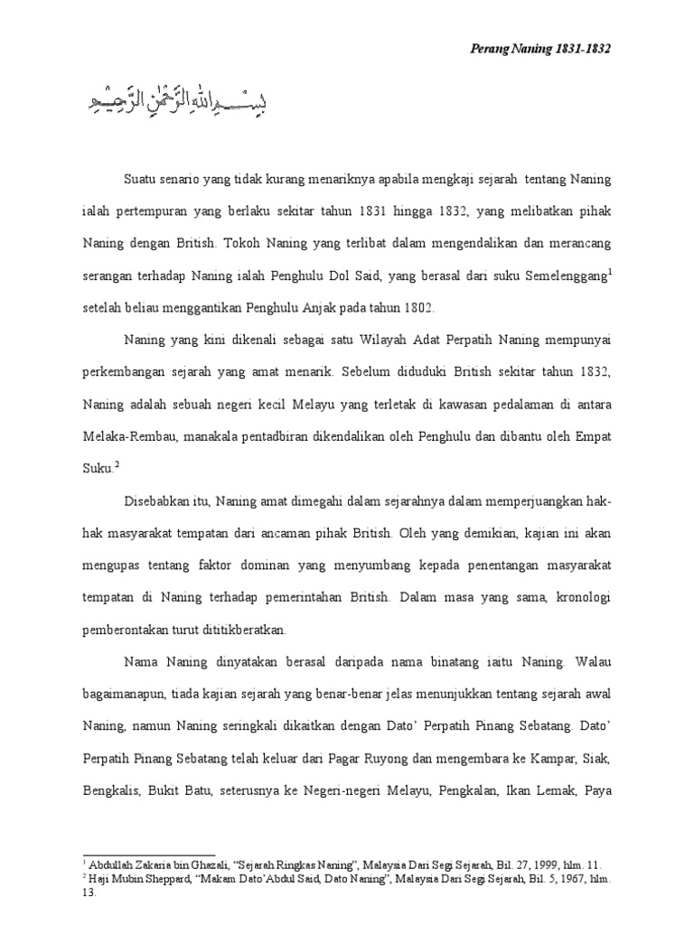 Perang Naning 1831-1832: Penentangan Dol Said | PDF
