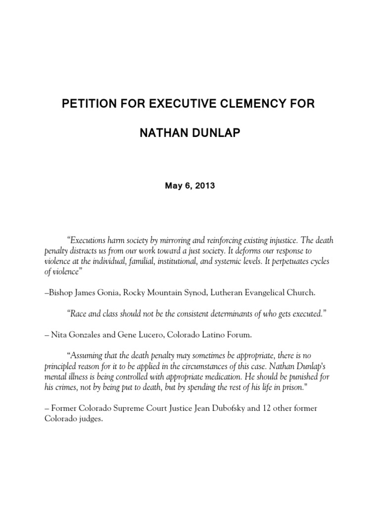 Nathan Dunlap Petition For Executive Clemency | PDF | Bipolar Disorder ...