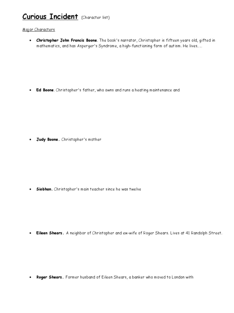 Curious Incident Character List | PDF