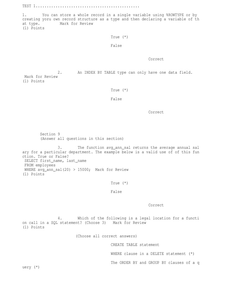 SQL and PL/SQL Functions and Exceptions Quiz | PDF | Subroutine | Pl/Sql
