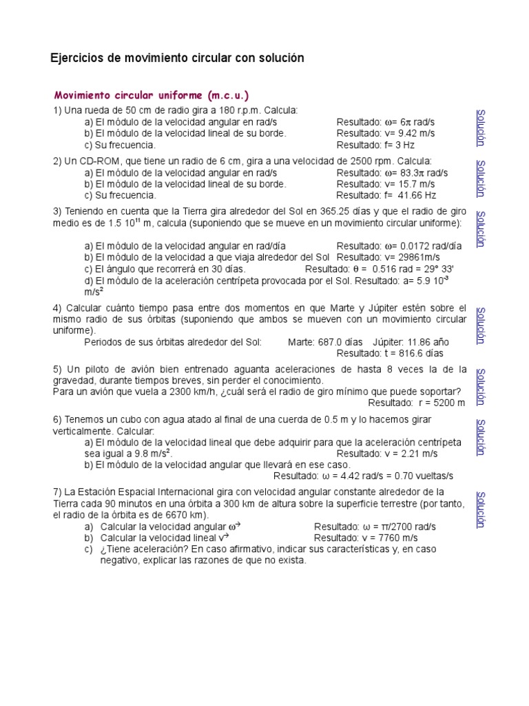 Ejercicios Movimiento Circular Con Solucion | PDF | Aceleración | Tierra