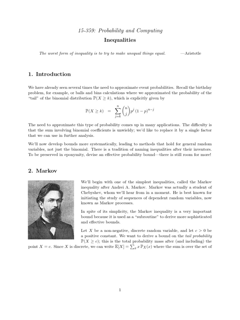 15-359: Probability and Computing Inequalities: N J N J | PDF ...