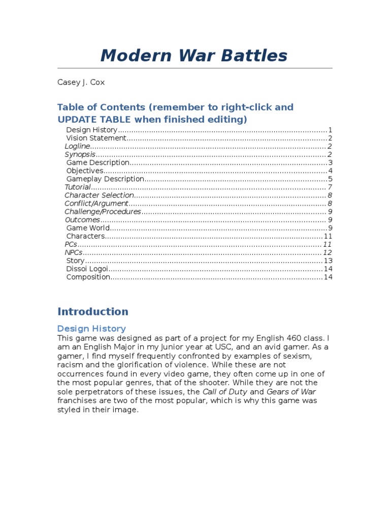 Cox Game Design Final | PDF | Video Games | Entertainment