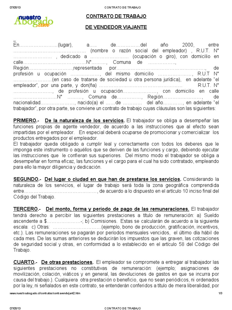Contrato de Trabajo Vendedor | PDF | Salario | Labor