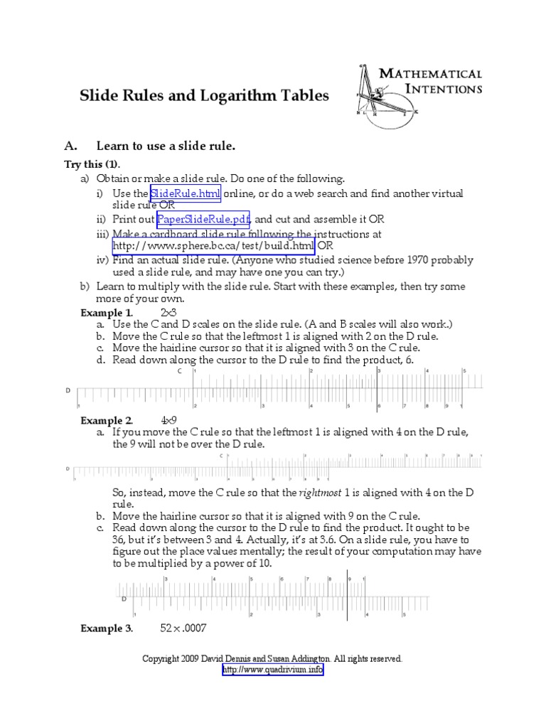 Slide Rules and Logarithm Tables: A. Learn To Use A Slide Rule | PDF