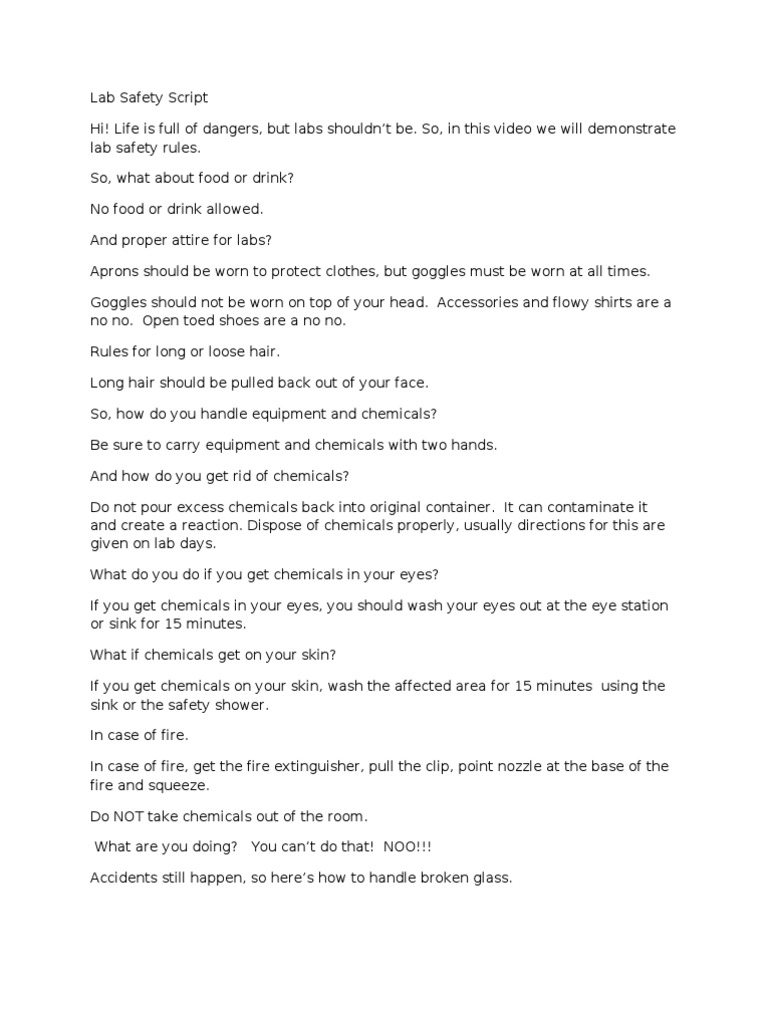 Lab Safety Script | PDF