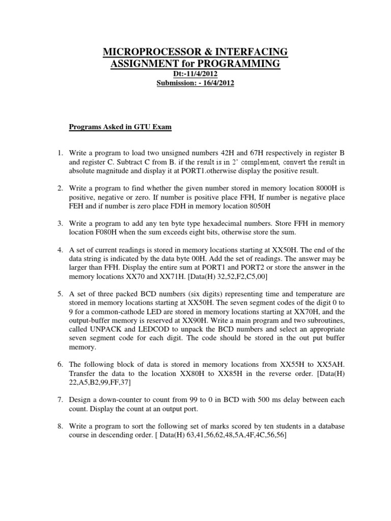 GTU Assignment: Memory Storage of Numbers | PDF | Binary Coded Decimal | Bit