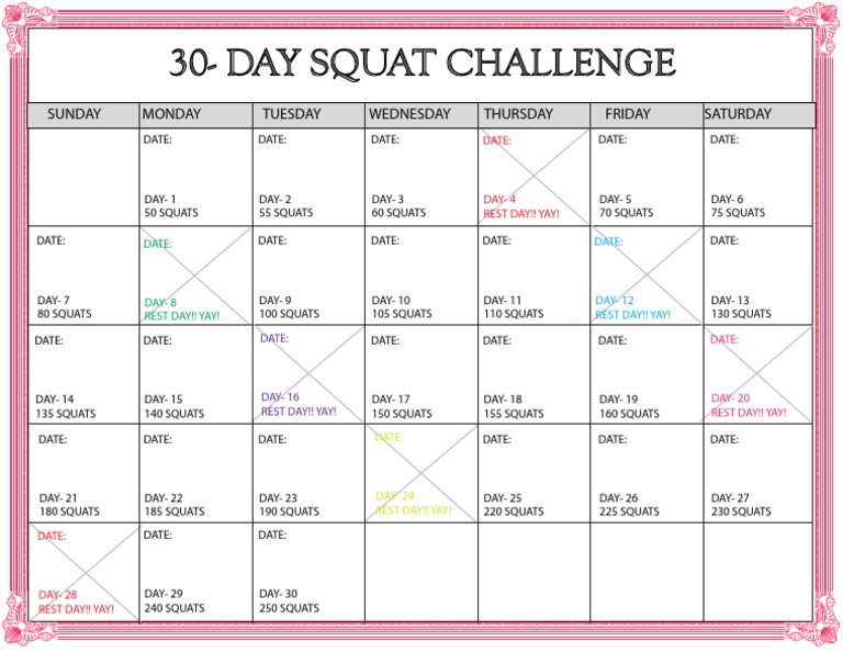 30 Day Squat Challenge Chart