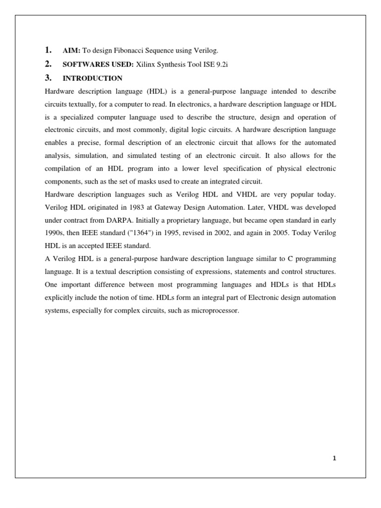 Verilog Design: Fibonacci Sequence | PDF | Hardware Description Language | Scientific Modeling
