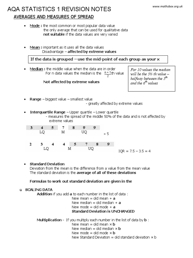 AQA GCSE Statistics Revision Notes | PDF | Correlation And Dependence ...