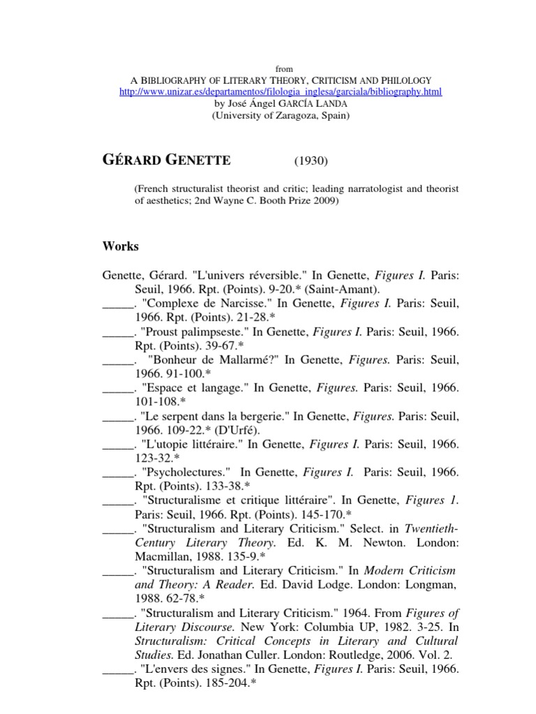 Genette G | PDF | Literature About Literature | Postmodernism