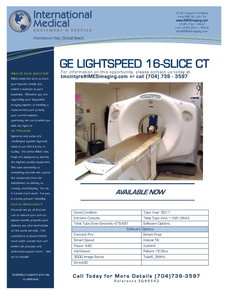 GE LightSpeed 16-Slice CT EQ#6542 | PDF