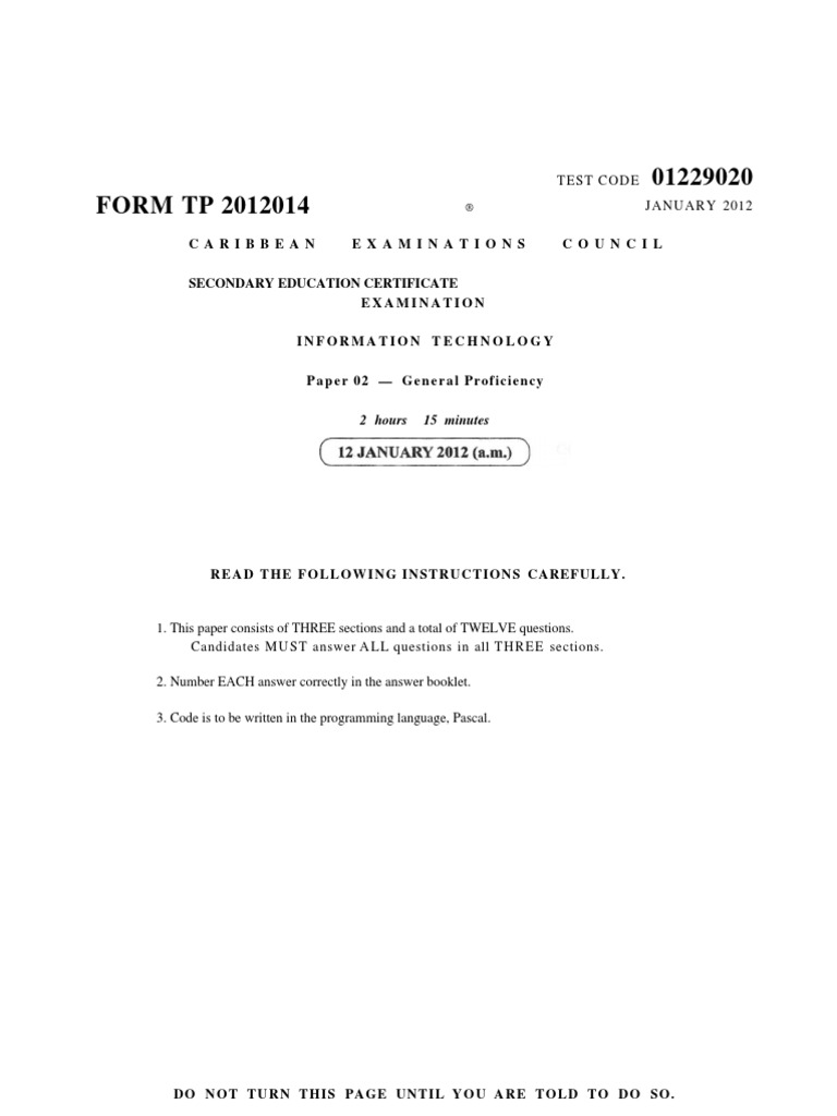 CXC Jan 2012 Paper 2