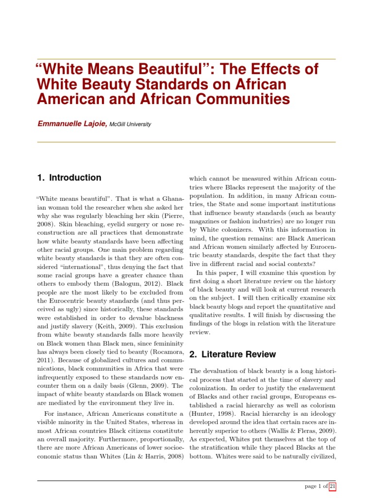 White Means Beautiful - The Effects of White Beauty Standards On ...