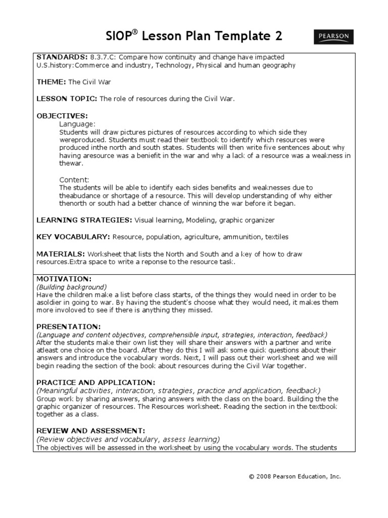 Resource Siop Lesson | PDF | Lesson Plan | Worksheet