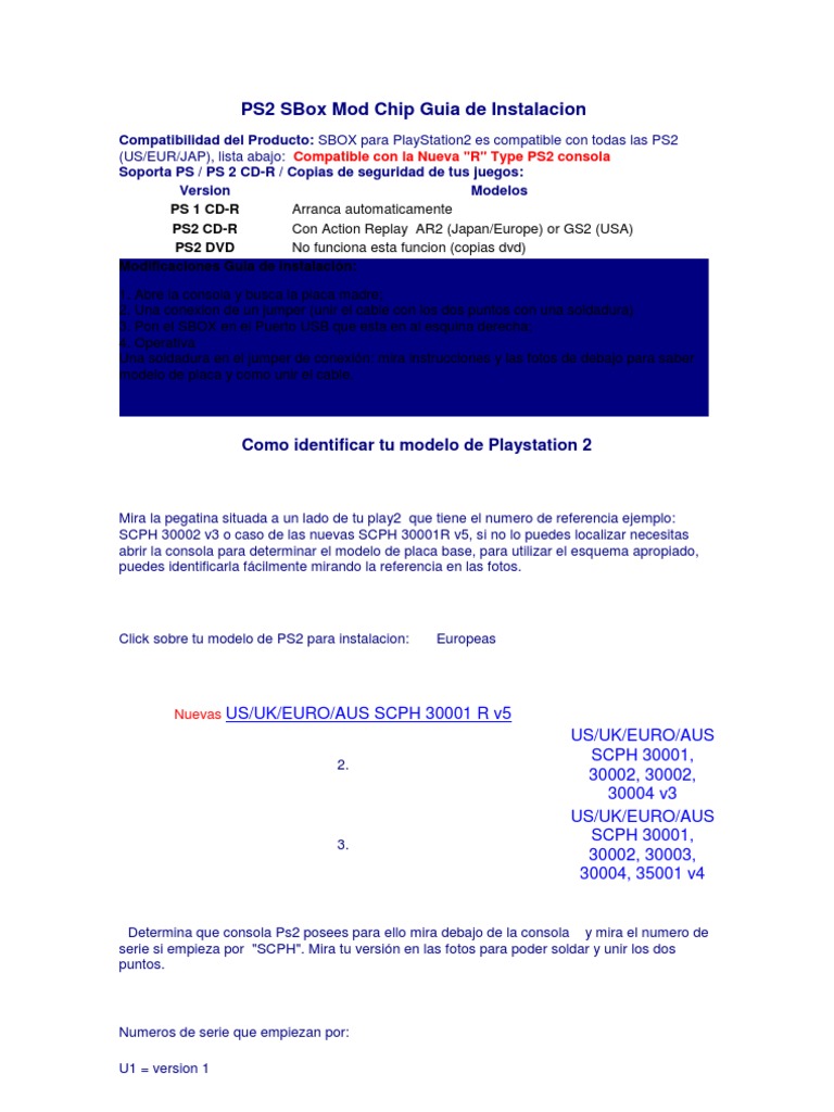 PS2 SBox Mod Chip Guia de Instalacion | PDF | Juegos de consolas ...